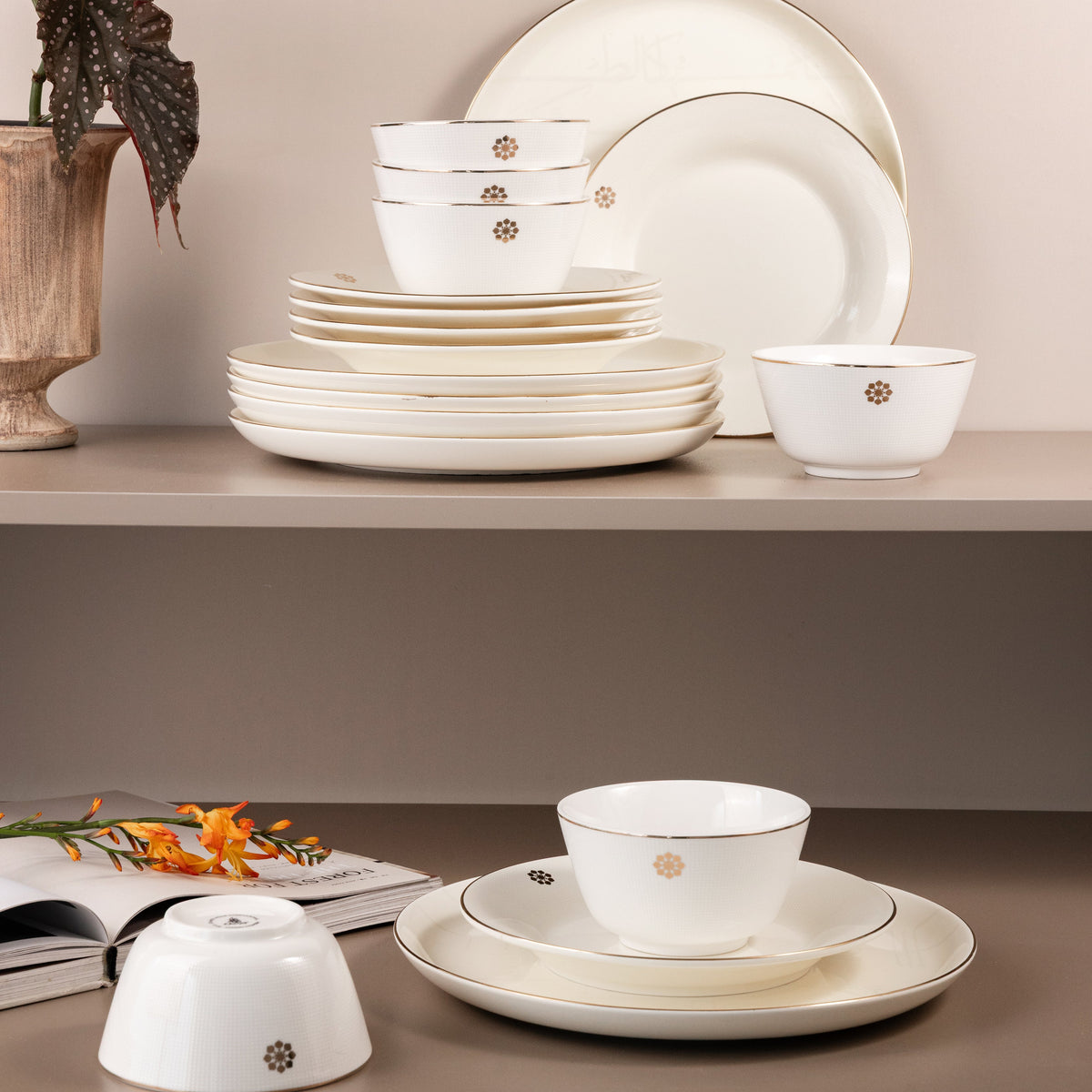 Mirral - Dinner Set (18-Pc) - White & Gold – Otantik Home